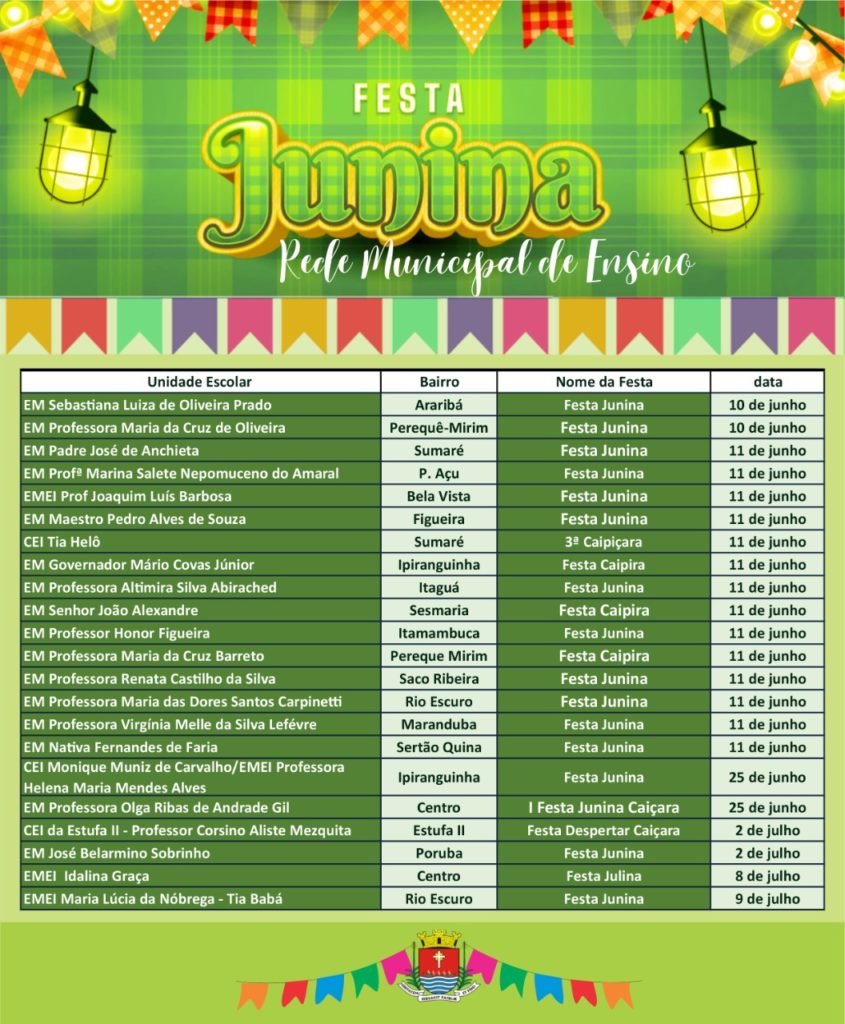 Rede Municipal de Ensino de Ubatuba divulga novo cronograma de festas juninas – Prefeitura ...